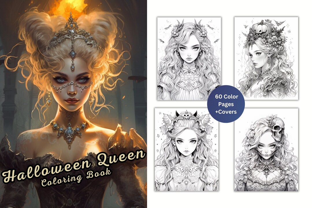 Halloween Queen Coloring Book Pages, Adult Coloring Book, Teen Coloring ...