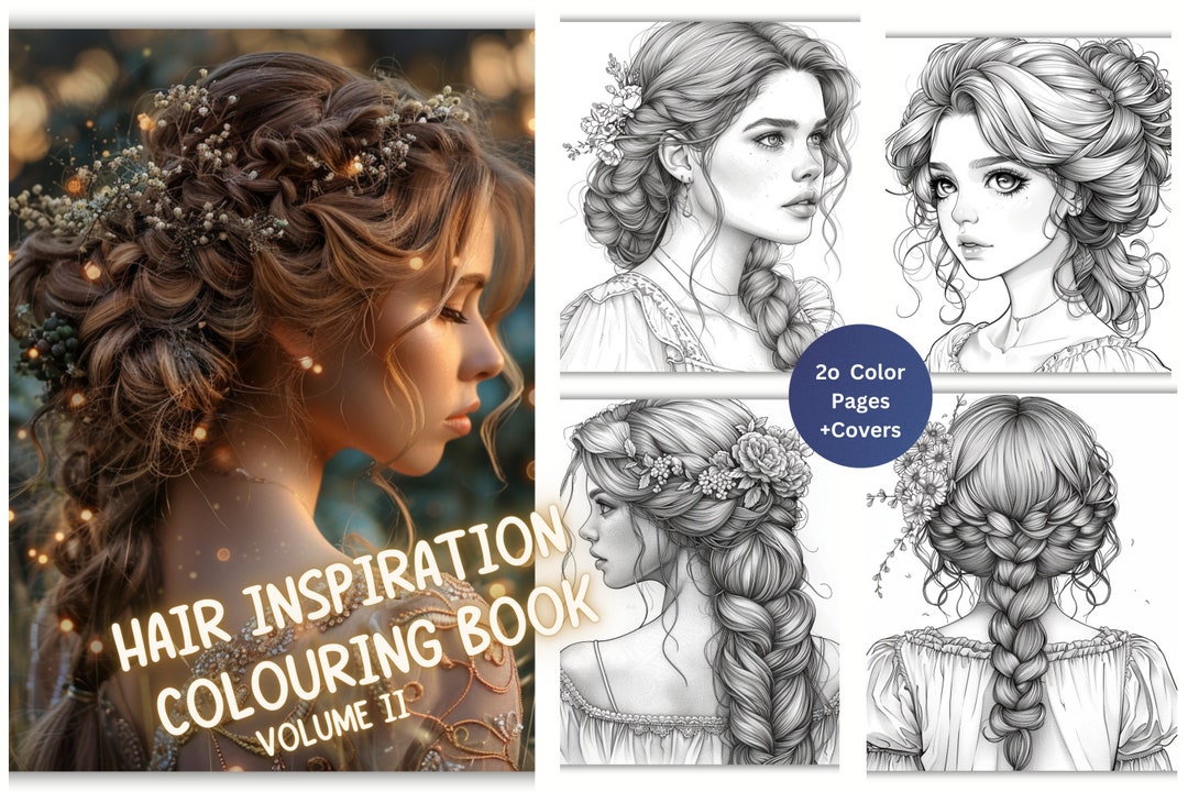 Hair Inspiration V2 Coloring Page Book, Adults + Kids Instant Download ...