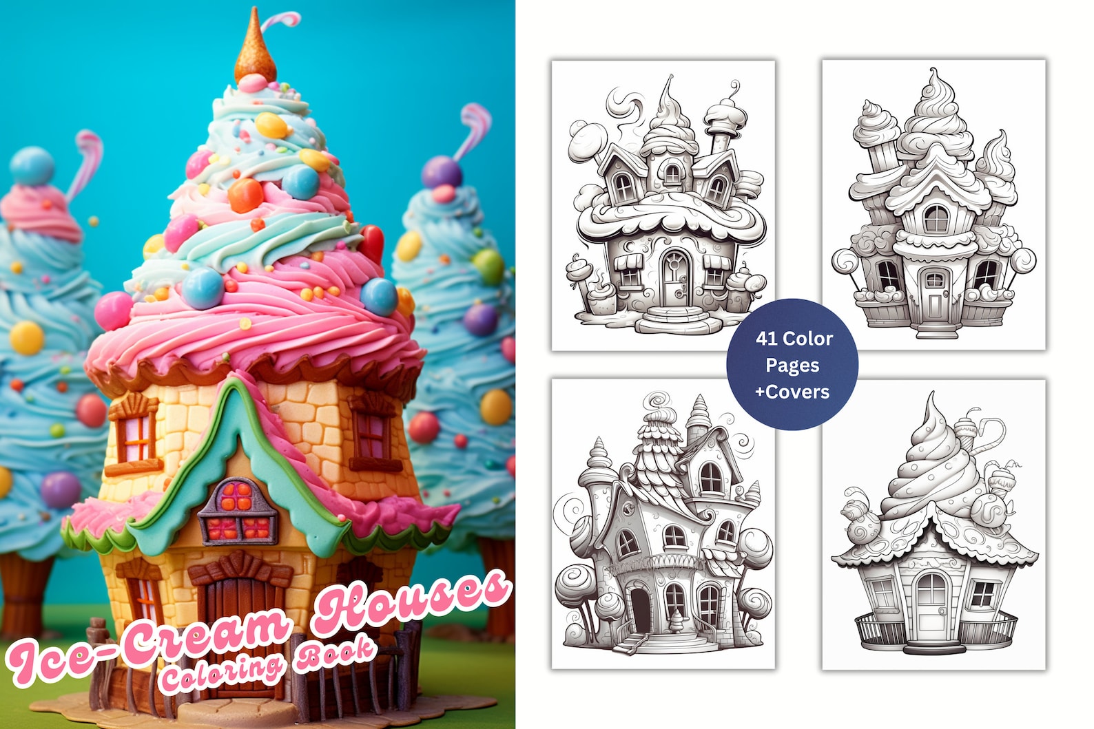 41 Ice Cream Houses Coloring Book, Adults + Kids- Instant Download ...