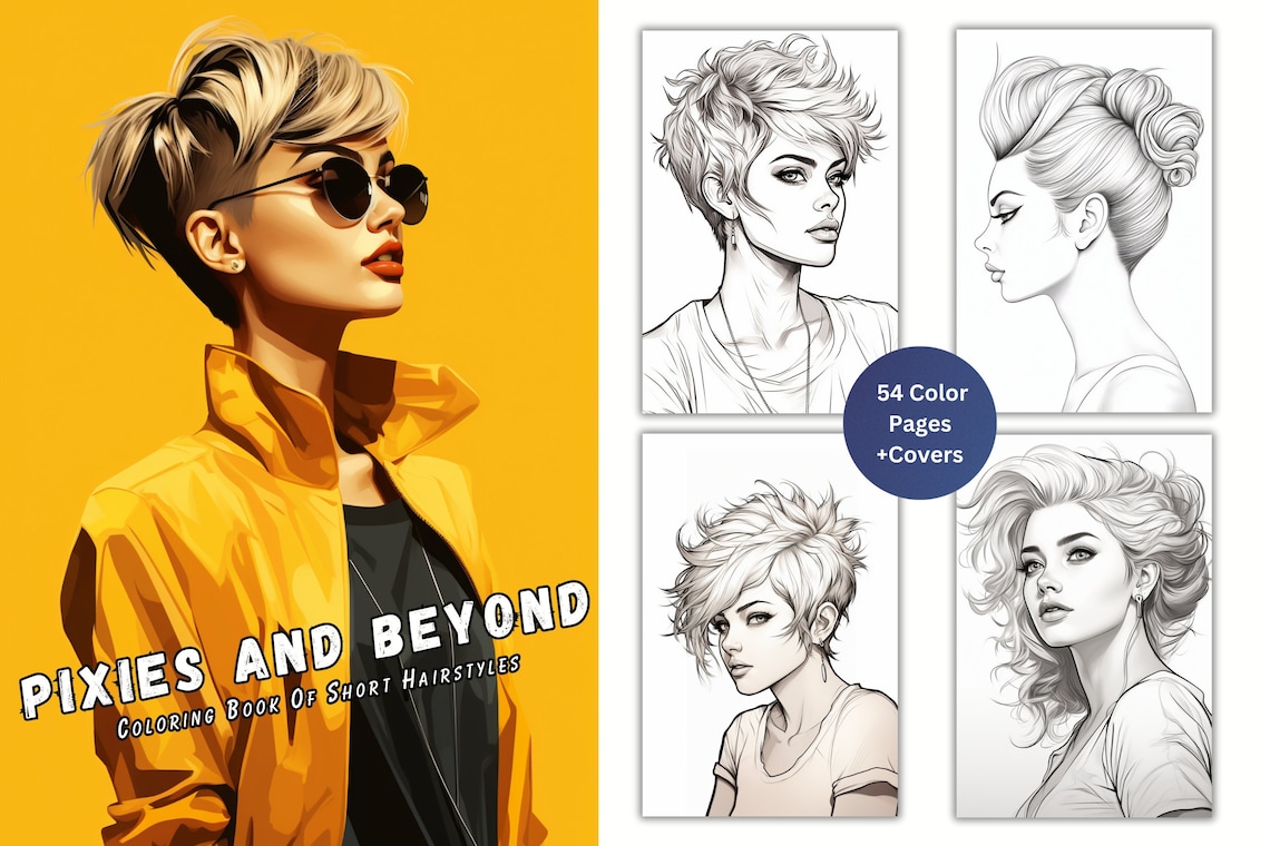 Pixie Power Hairstyles Digital Coloring Pages Book, Fashion Girls ...