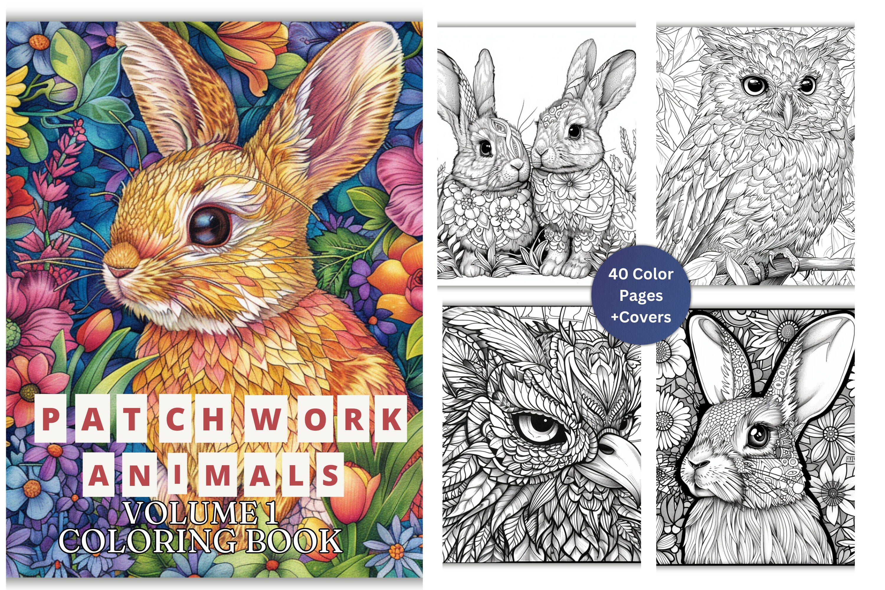 Patchwork Animals Coloring Book Vol 1 I Grayscale Coloring Pages for ...
