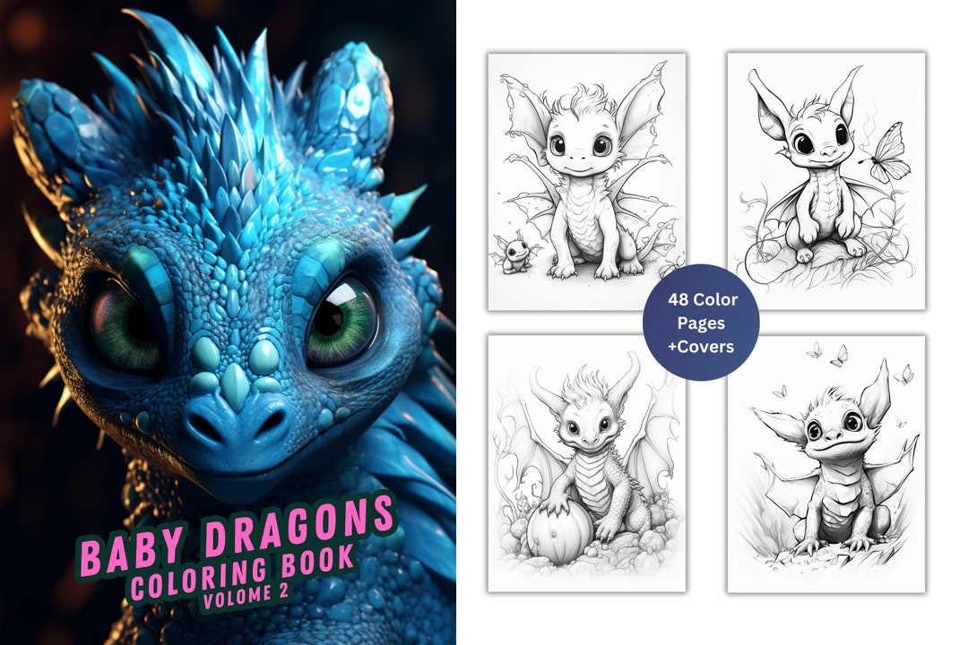 48 Baby Dragon Fantasy Coloring Page for Adults and Teens Printable ...