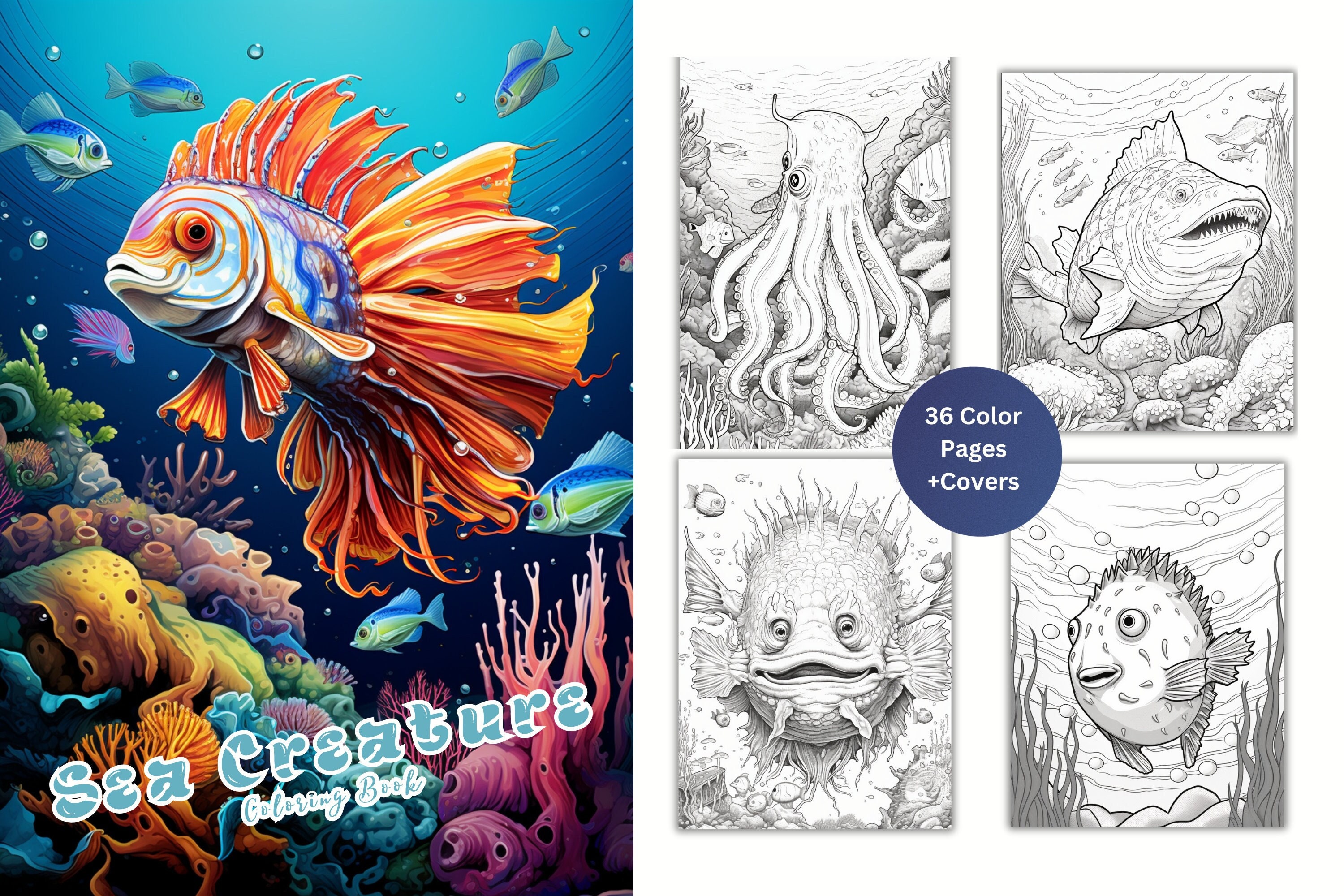 36 Sea Creature Coloring Book Pages - Ocean Creature Coloring Book ...
