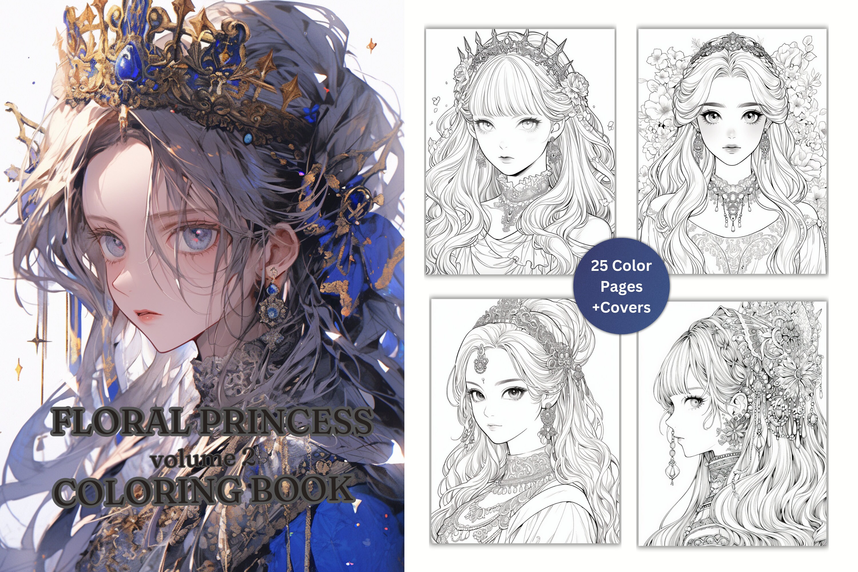 Floral Princess V2 Coloring Book Collection,floral Princess Cute ...