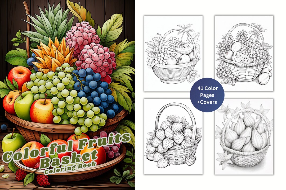 41 Colorful Fruit Coloring Book Pages, Adults + Kids- Instant Download ...