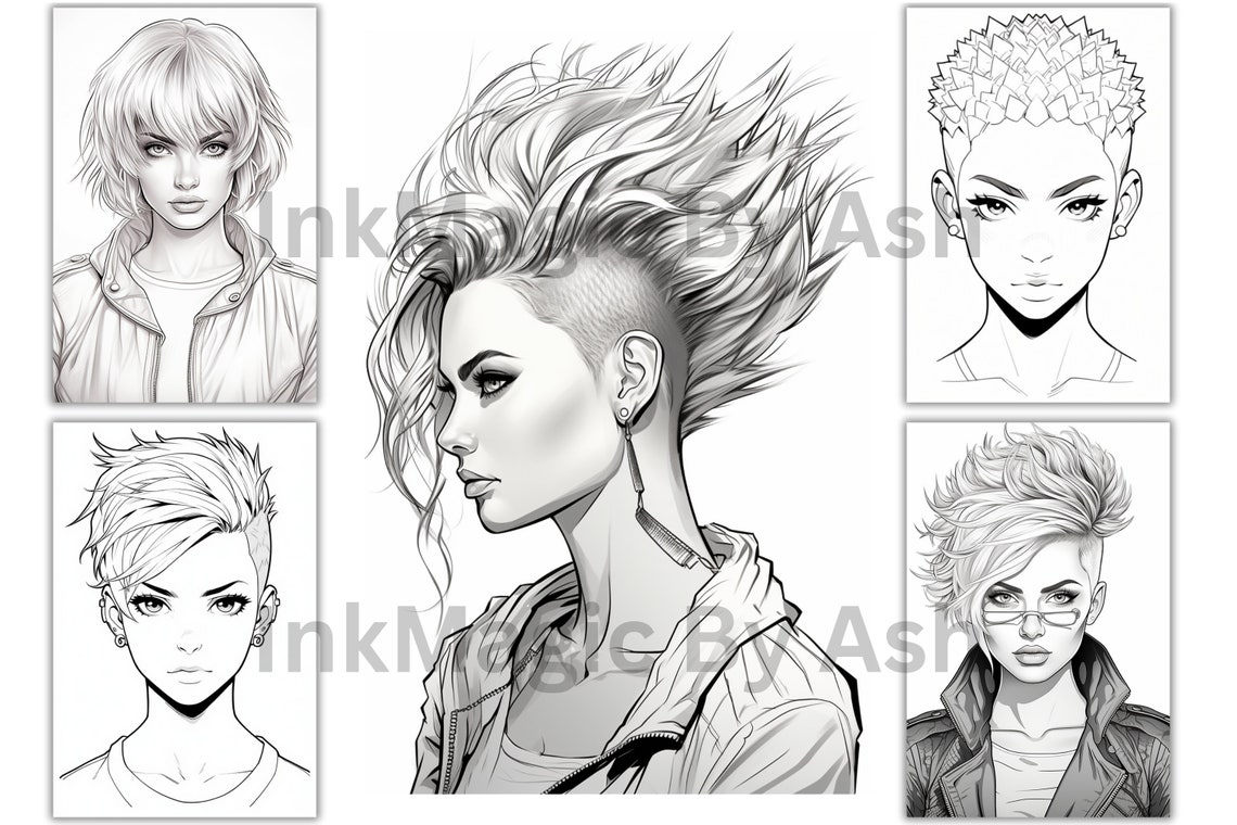 Pixie Power Hairstyles Digital Coloring Pages Book, Fashion Girls ...