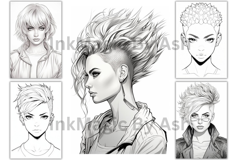 Pixie Power Hairstyles Digital Coloring Pages Book, Fashion Girls ...