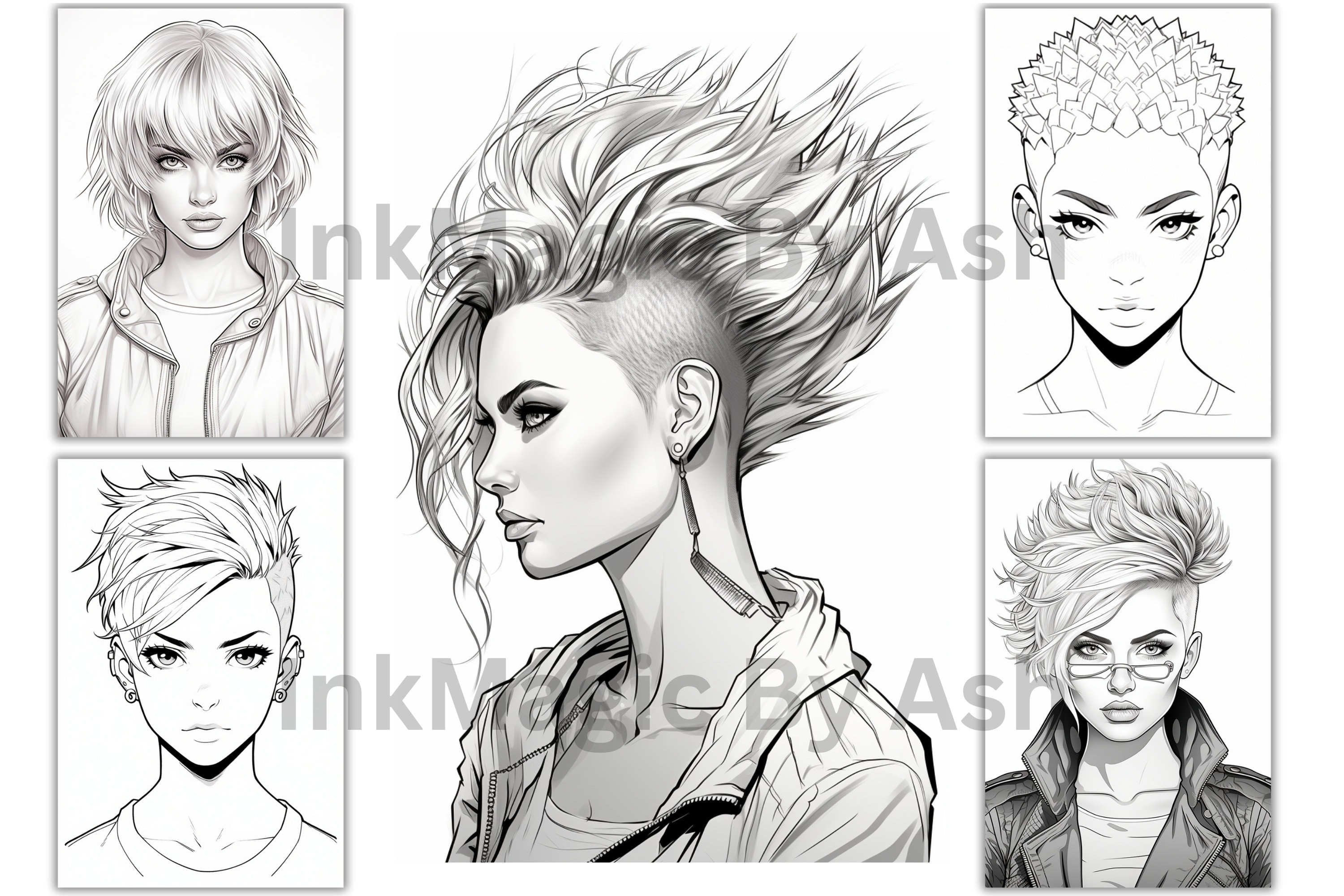 Pixie Power Hairstyles Digital Coloring Pages Book, Fashion Girls ...