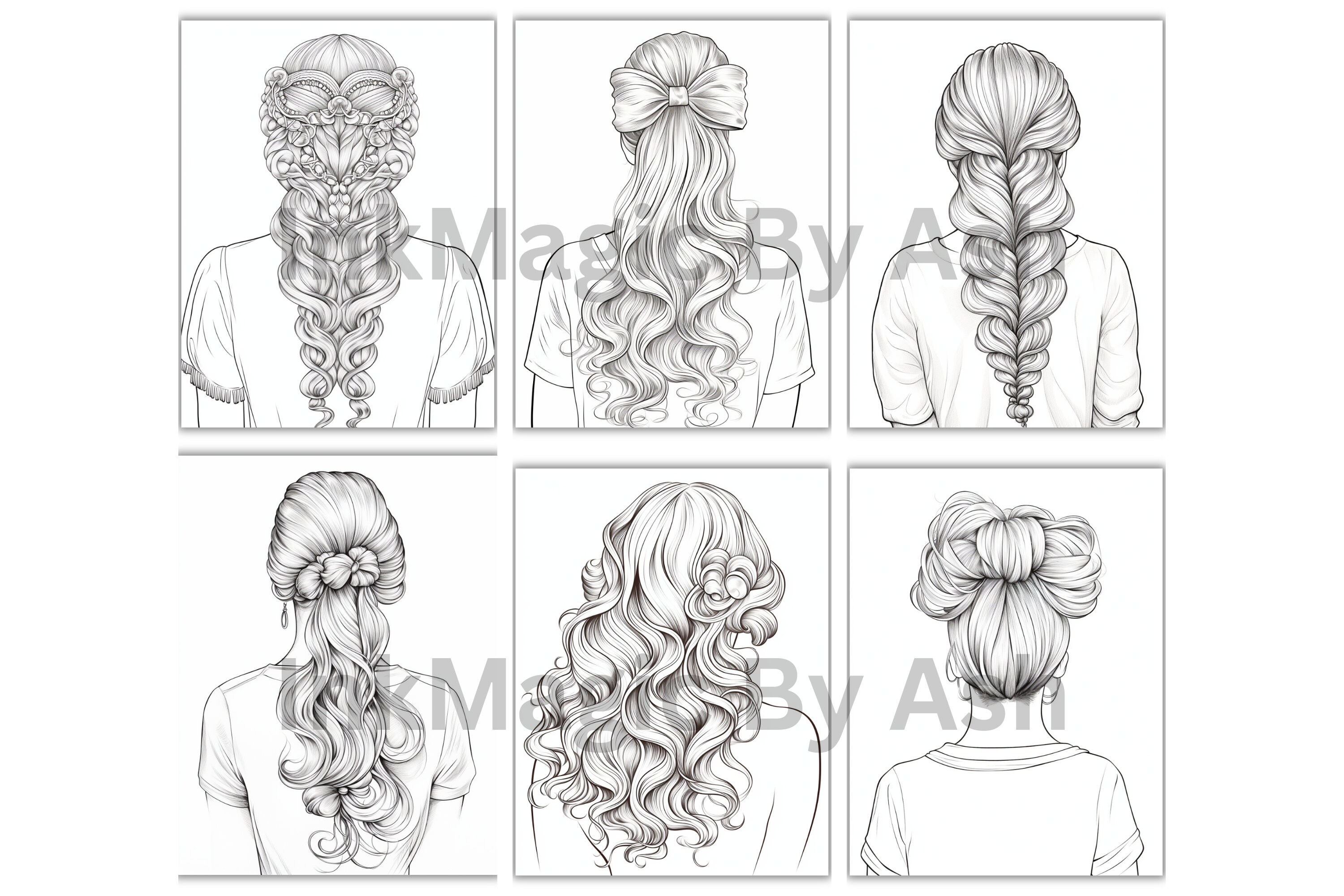 Beautiful Hair Coloring Page Book Adults Kids Instant - Etsy