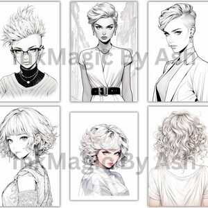 Pixie Power Hairstyles Digital Coloring Pages Book, Fashion Girls ...