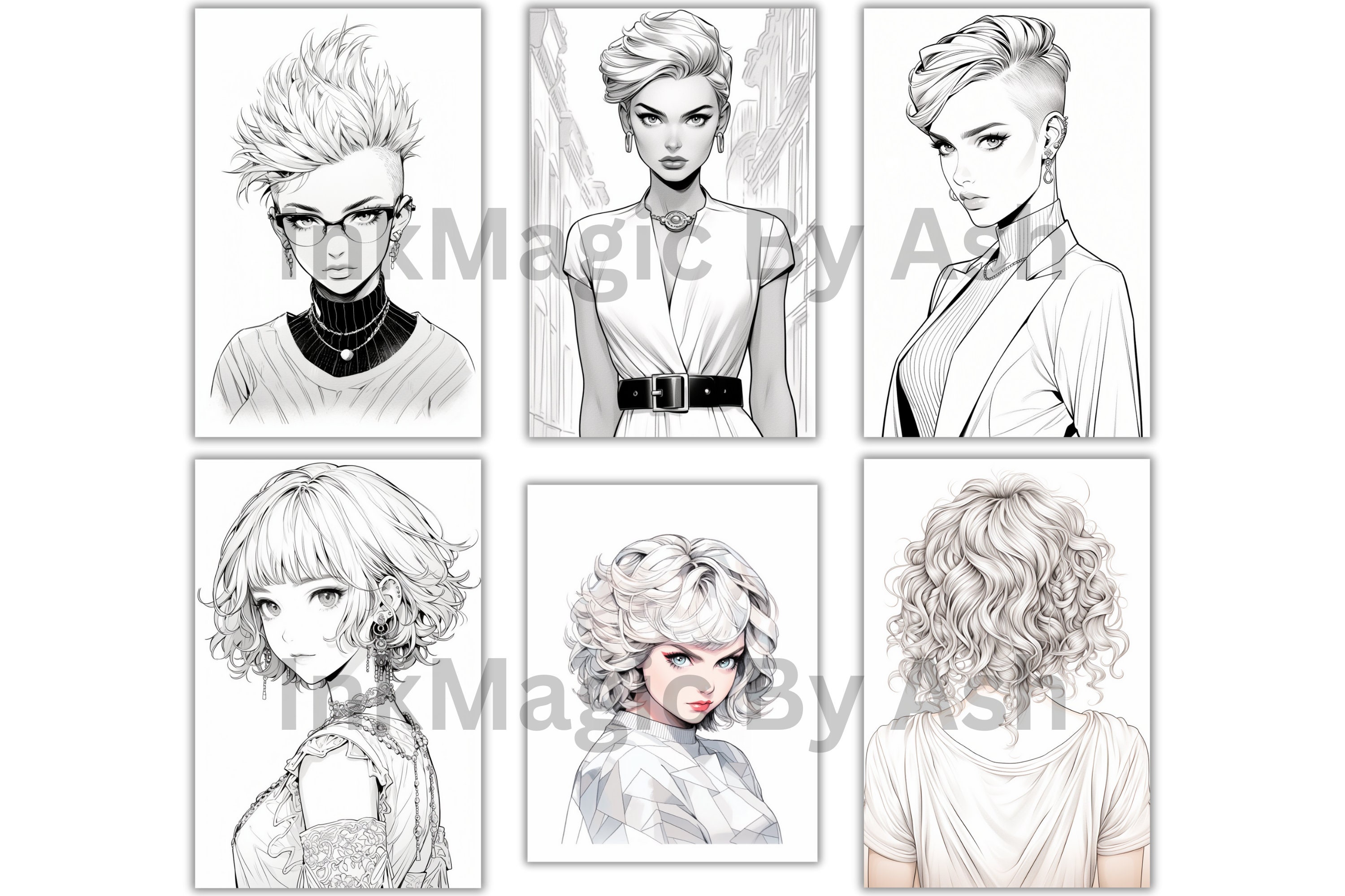 Pixie Power Hairstyles Digital Coloring Pages Book, Fashion Girls ...