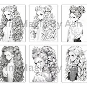 Girls Hairstyle Digital Coloring Book, Women Timeless and Elegant Style ...