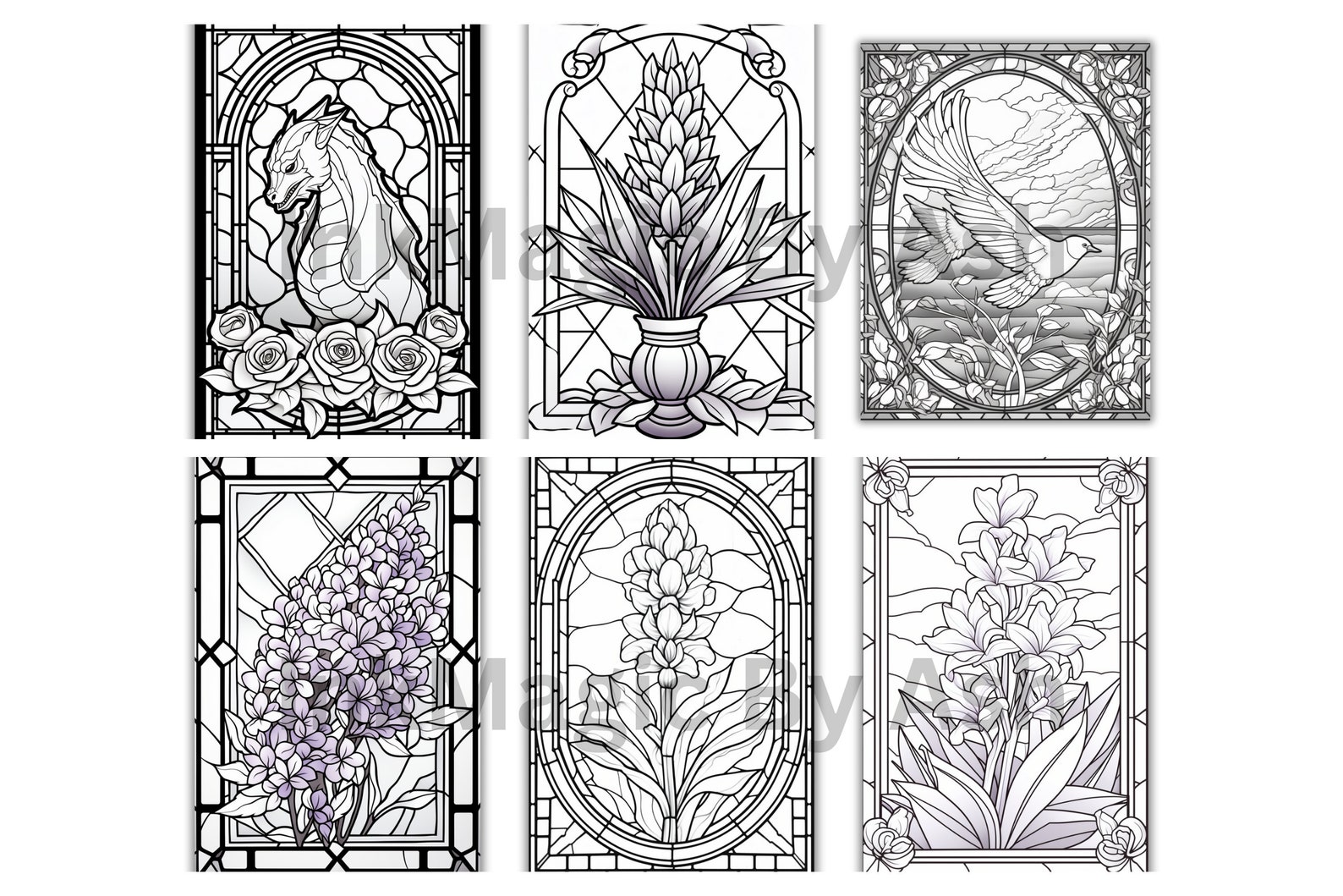 Stained Glass Collection Coloring Page, Adults + Kids- Instant Download ...