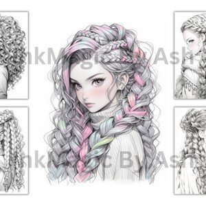 Girls Hairstyle Digital Coloring Book, Women Timeless and Elegant Style ...