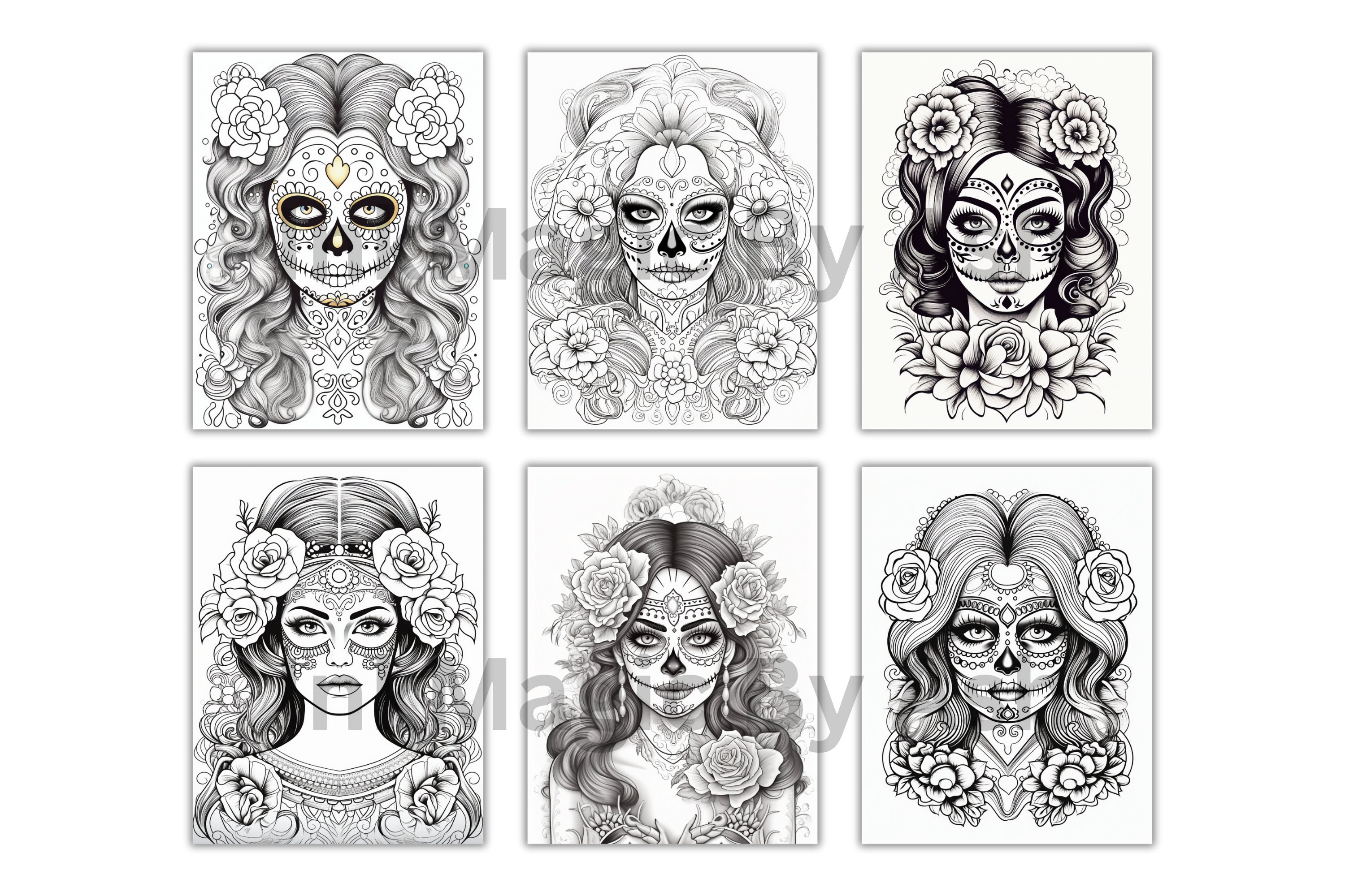 60 Day of the Dead Girls Coloring Book, Sugar Skull Girl Coloring Page ...