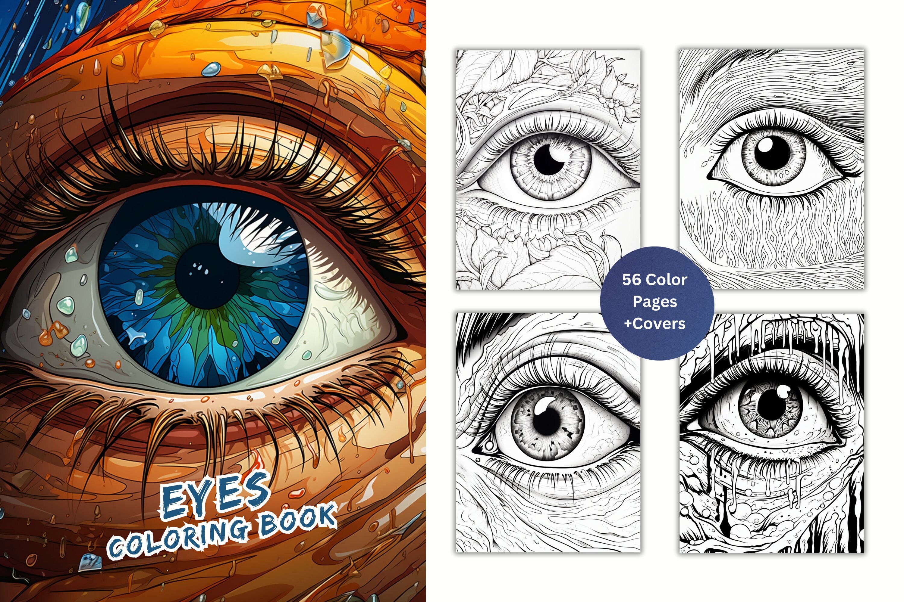 56 Blooming Eyes Digital Coloring Book, Woman Eye Printable PDF, Man ...