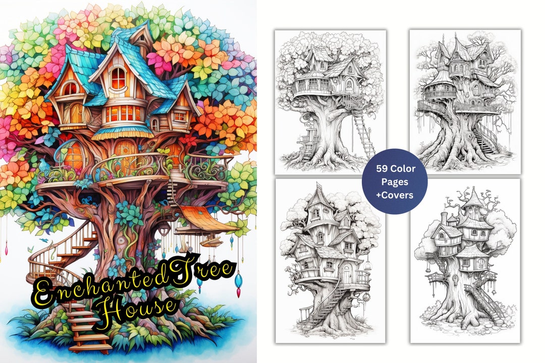 Enchanted Tree House Coloring Book, Fairy Tree House Coloring Book for ...