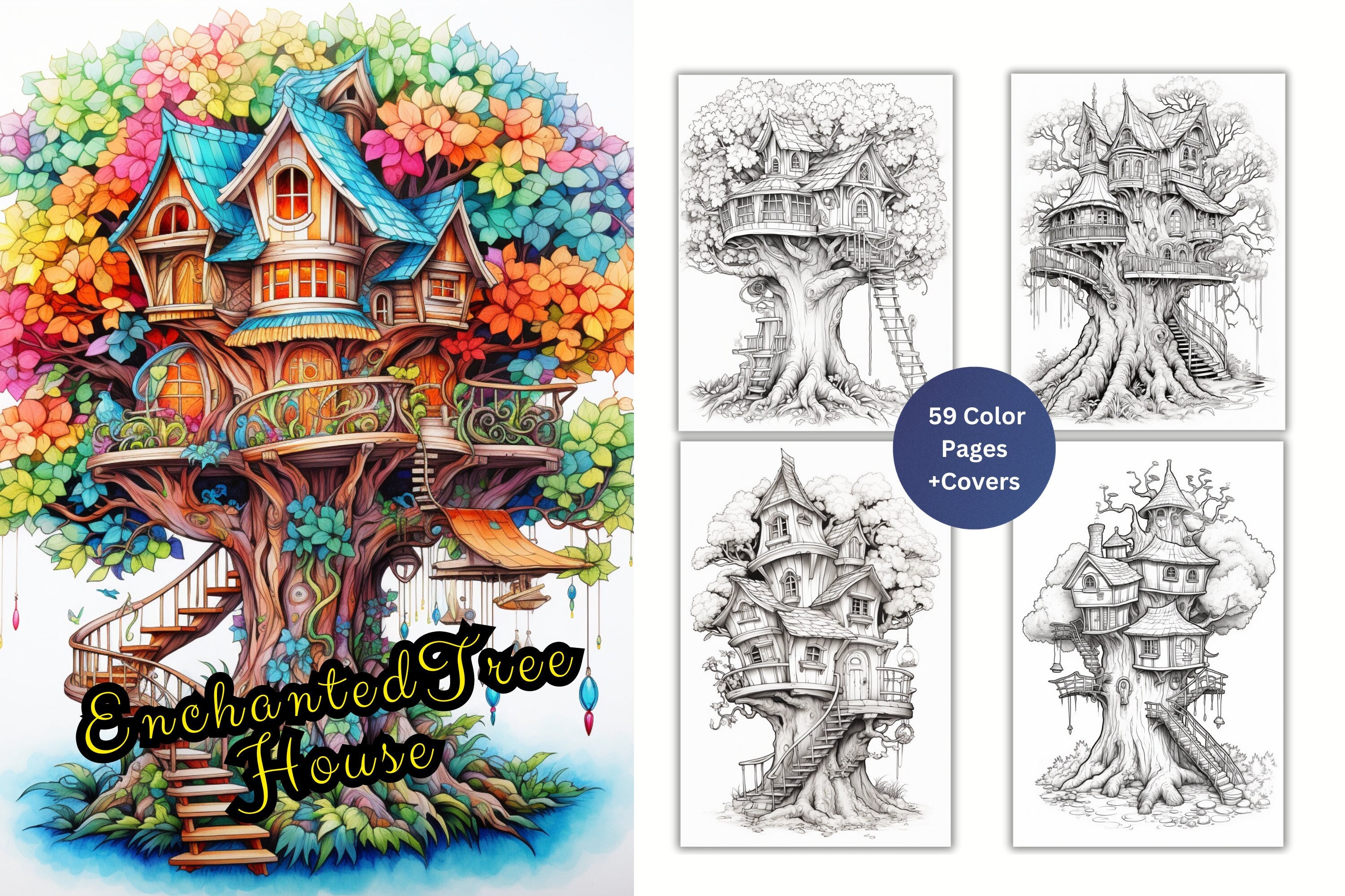 Enchanted Tree House Coloring Book, Fairy Tree House Coloring Book for ...