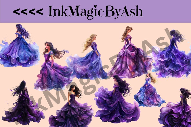 26 Purple Watercolor Princess Clipart,princess PNG Bundle, Majestic ...