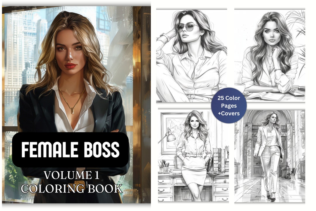 25 Female Boss Coloring Book, Pages of Cute Female Boss Grayscale ...