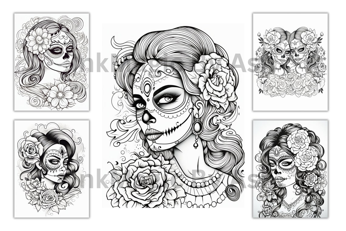 60 Day of the Dead Girls Coloring Book, Sugar Skull Girl Coloring Page ...
