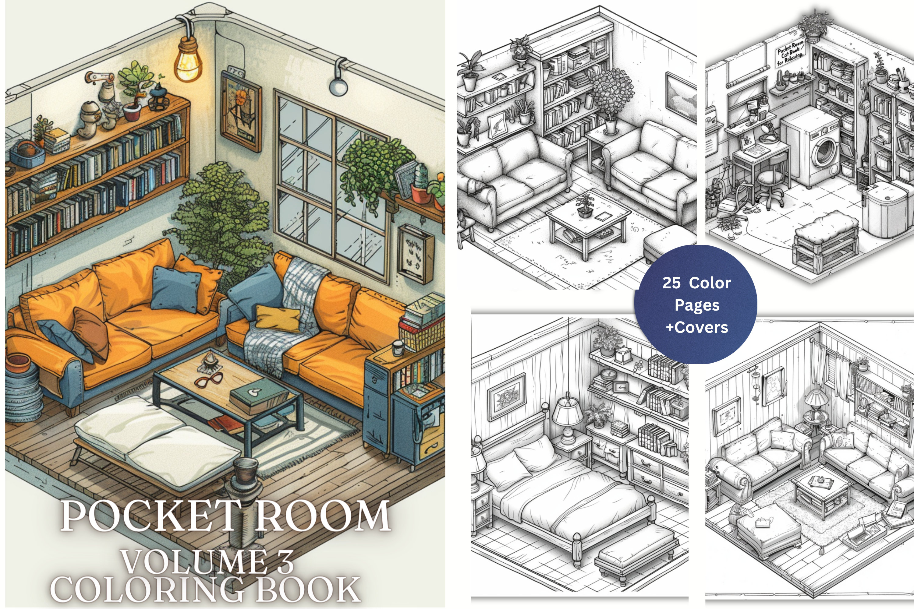 Pocket Room V3 Coloring Book for Relaxing,interior Isometric for Adult ...