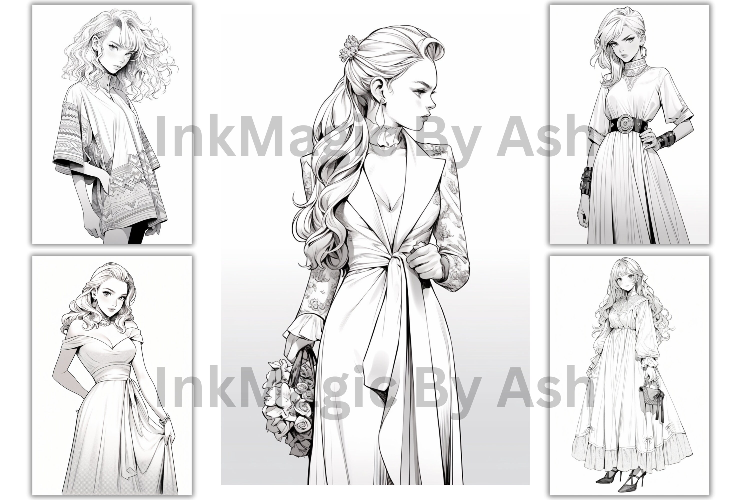 Bohemian Style Digital Coloring Book Fashion Girls Coloring Pages ...