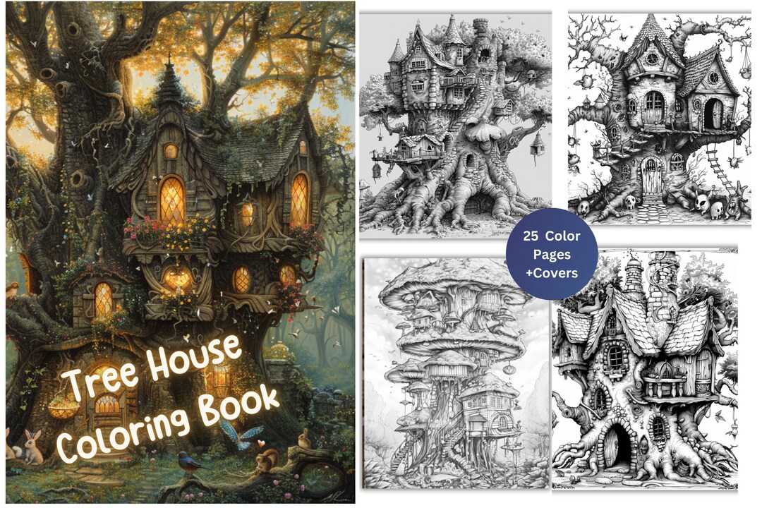 Tree House Coloring Book, Fairy Tree House Coloring Book for Kids ...