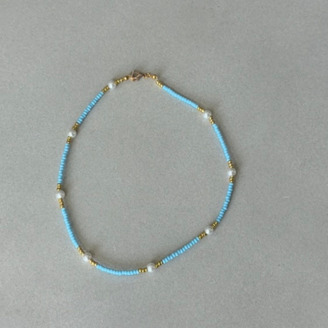 16'' Freshwater Light Blue and Gold Seed Bead Pearl Necklace - Etsy