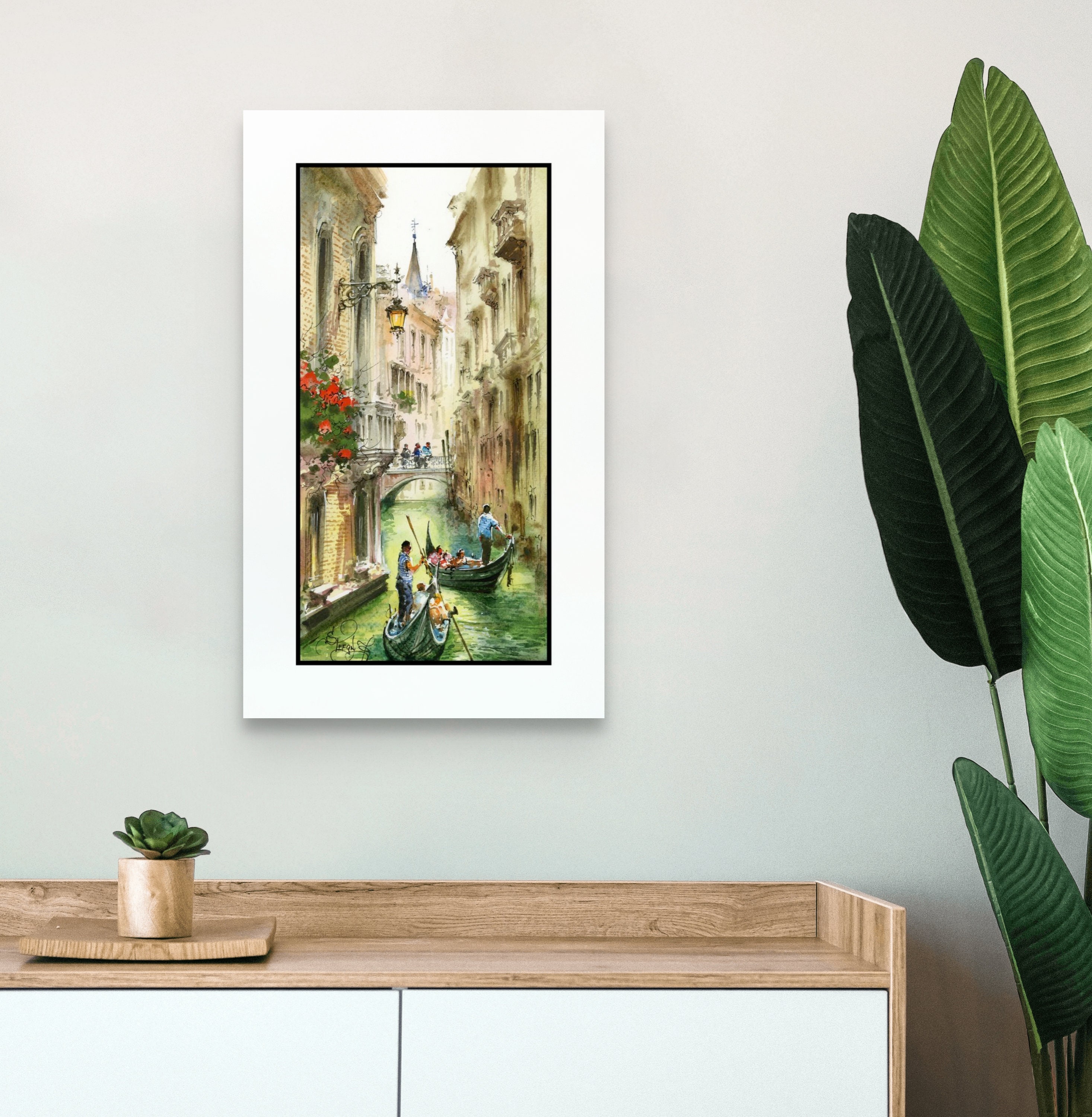 Watercolor Original Paintings on Paper. Gondolas on Narrow Canals ...