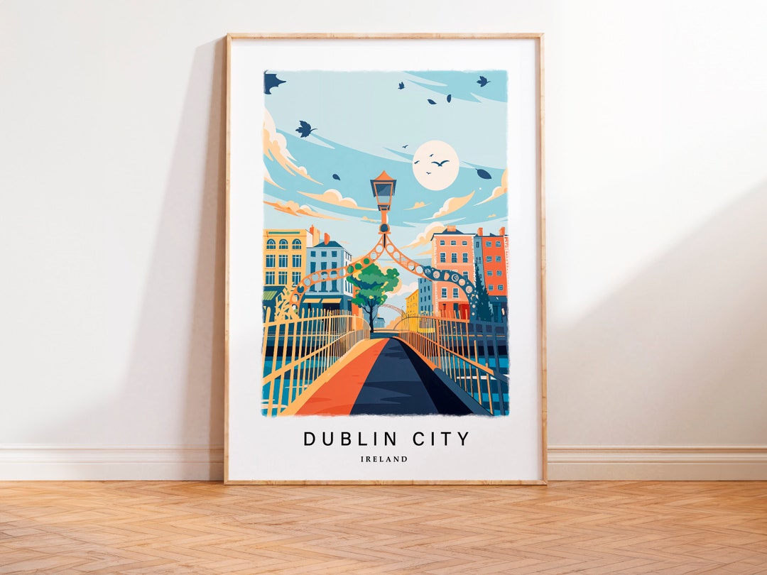 Dublin Travel Poster. Ireland Printed Art Poster. Orange Blue Home Wall ...