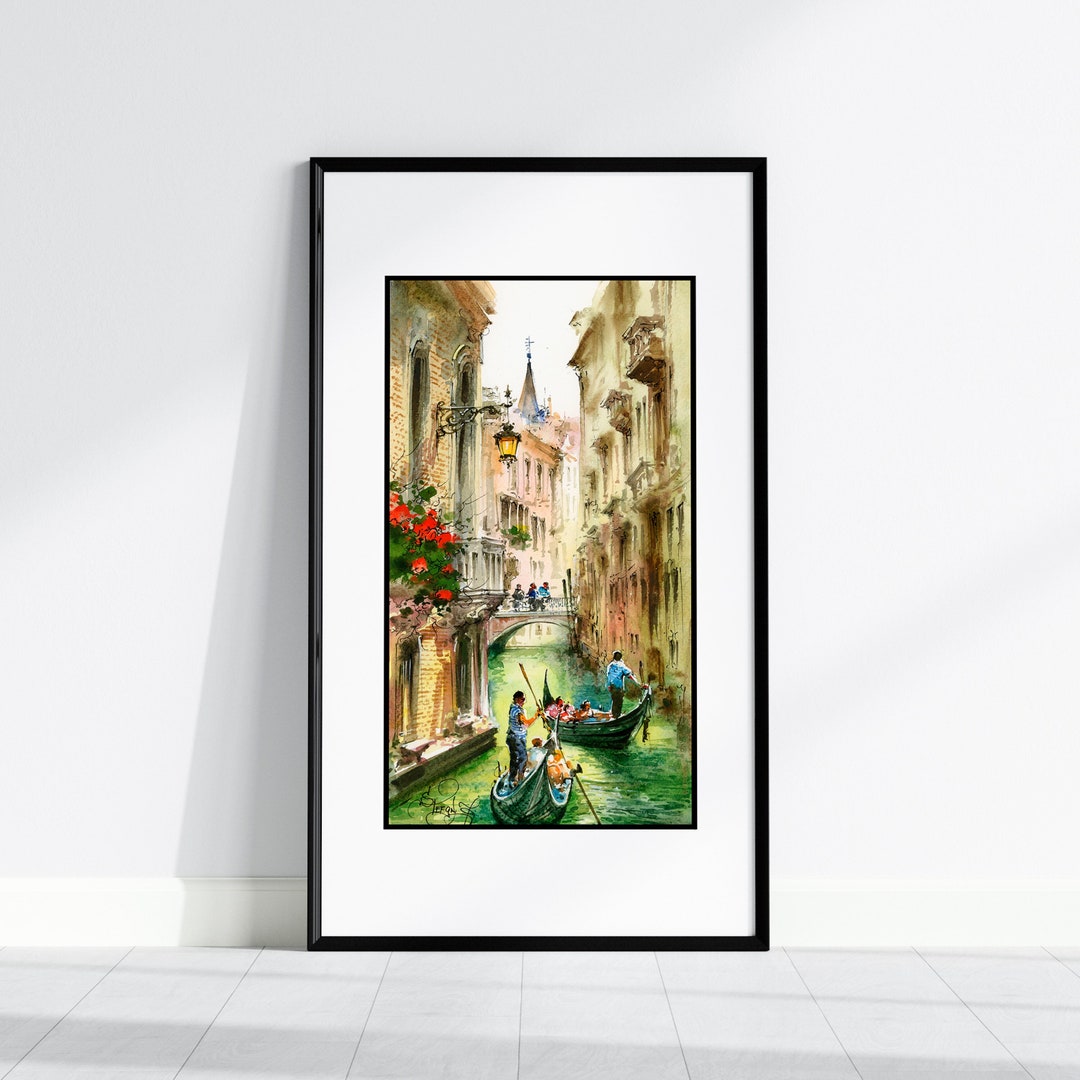 Watercolor Original Paintings on Paper. Gondolas on Narrow Canals ...