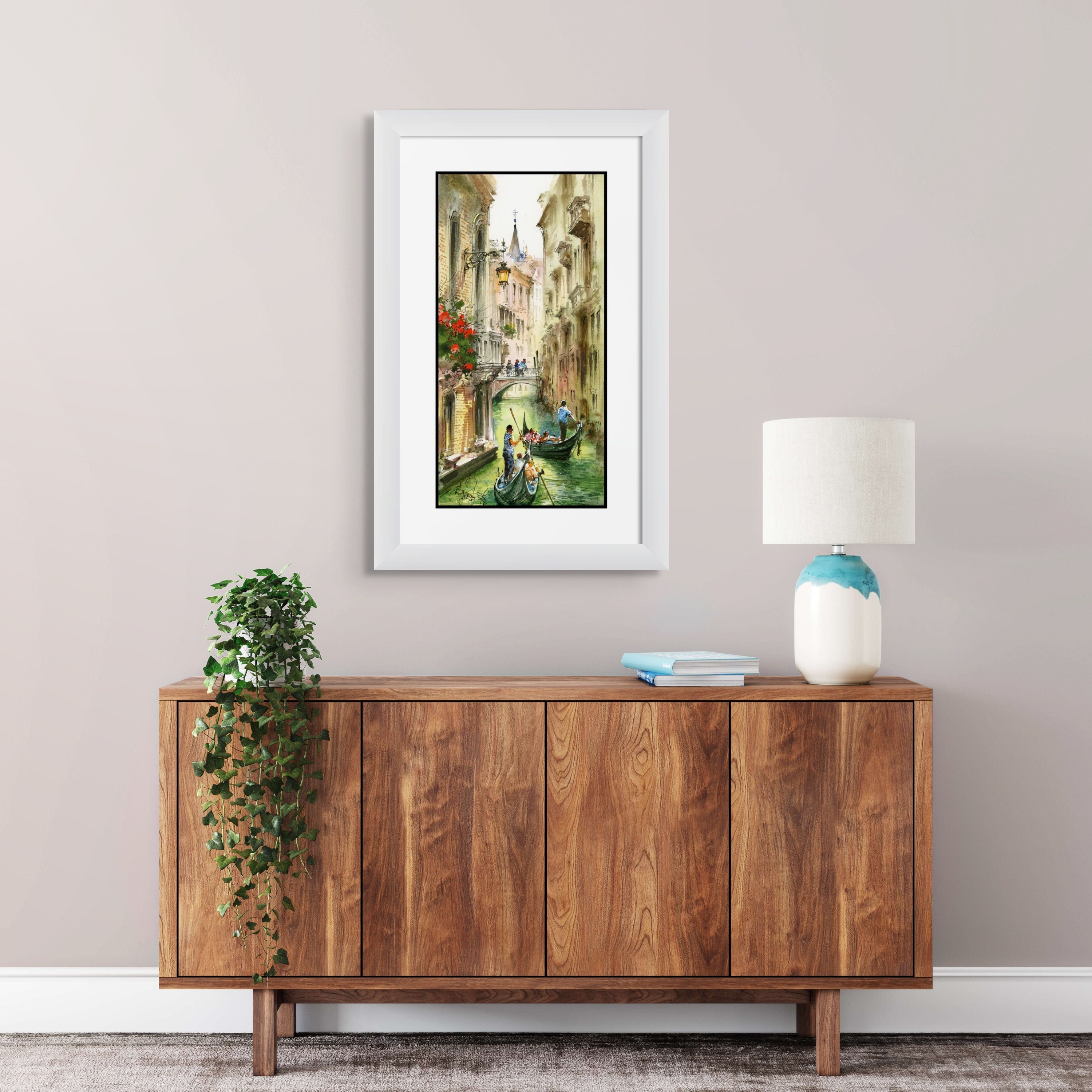 Watercolor Original Paintings on Paper. Gondolas on Narrow Canals ...