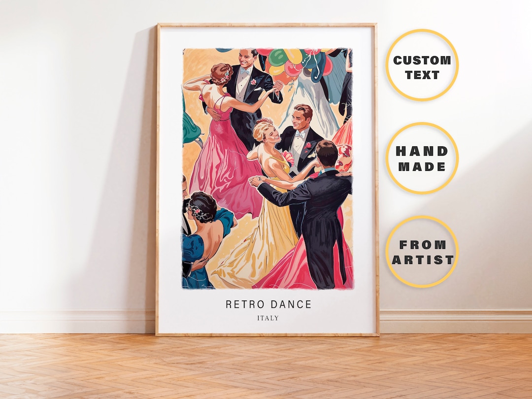 Retro Dance Printable Poster, Framed Dancing Couple Print Wall Art ...