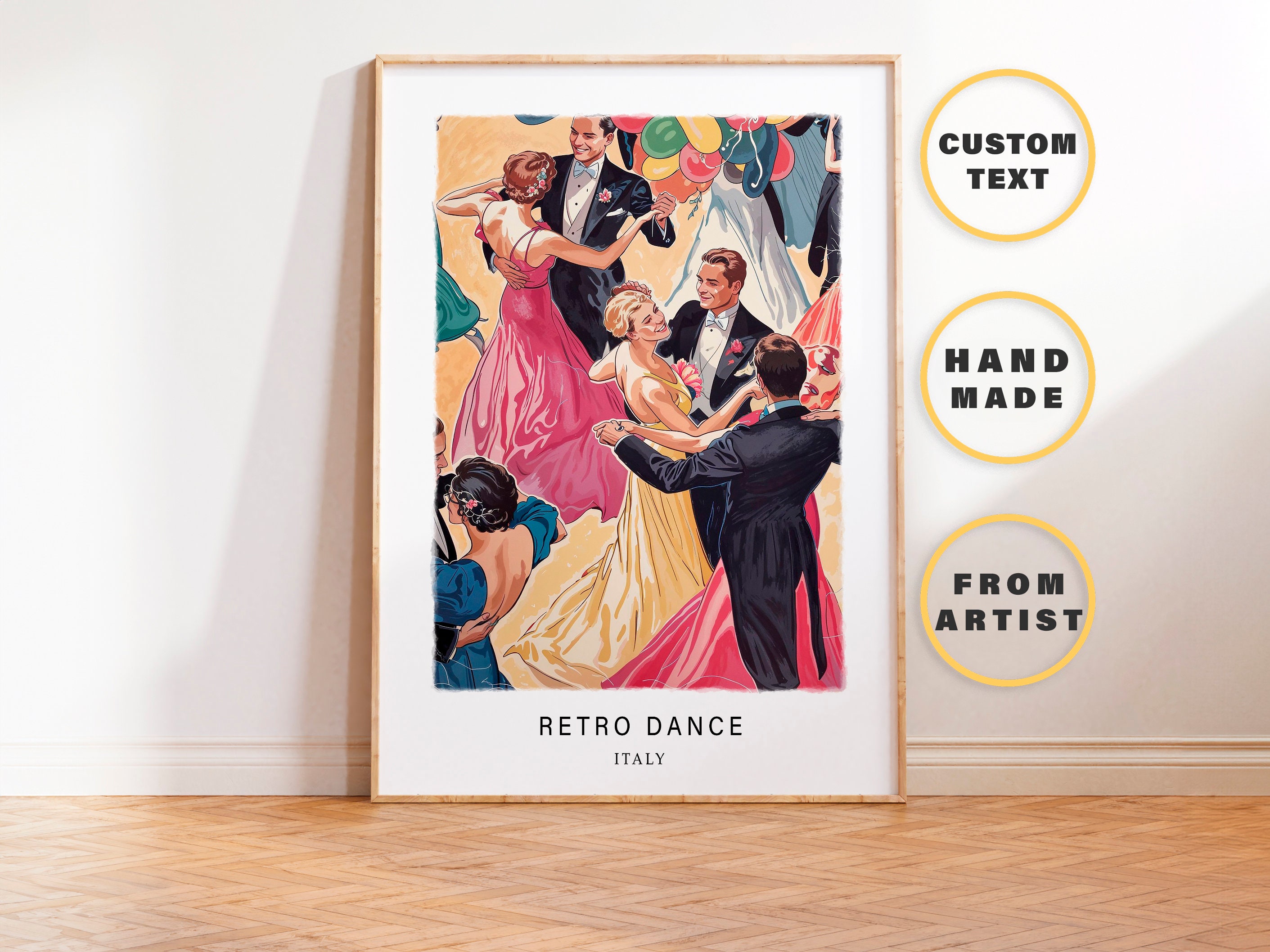 Retro Dance Printable Poster, Framed Dancing Couple Print Wall Art ...