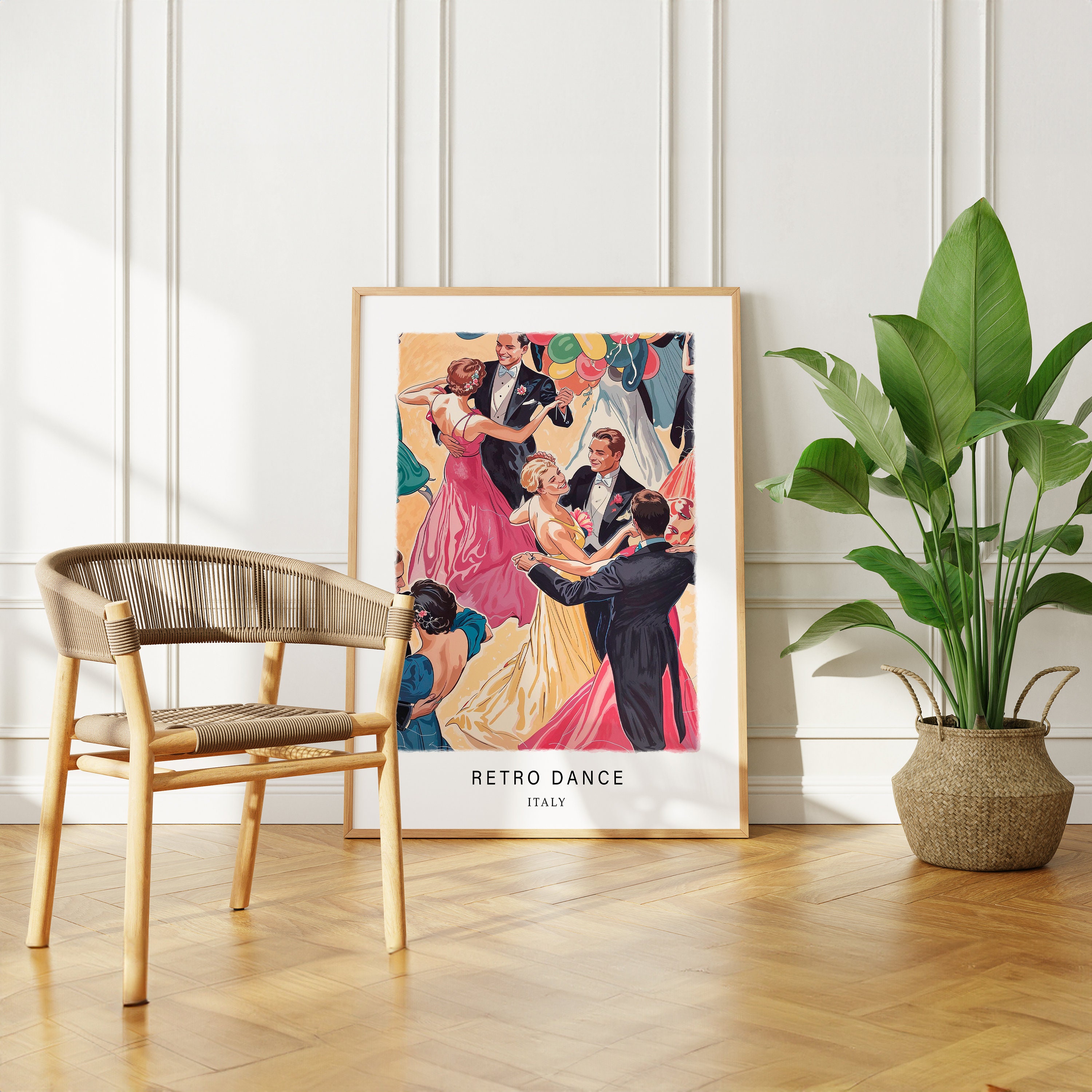 Retro Dance Printable Poster, Framed Dancing Couple Print Wall Art ...