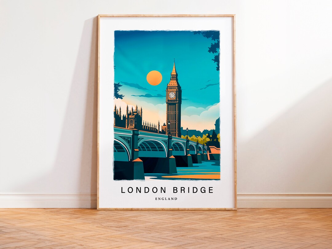 Framed Blue Travel Poster, London Bridge Canvas Print, Birthday ...