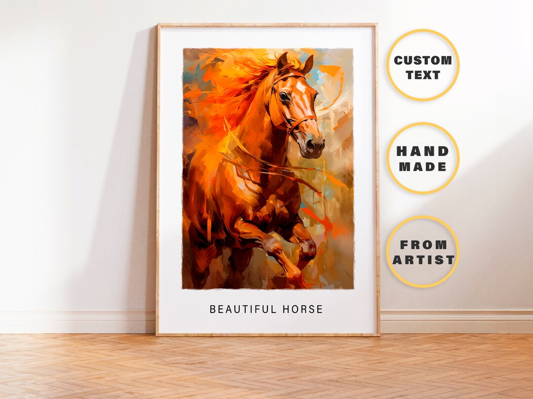 Poster Running Red Horse, Framed Canvas Animal Portrait, Personalized ...