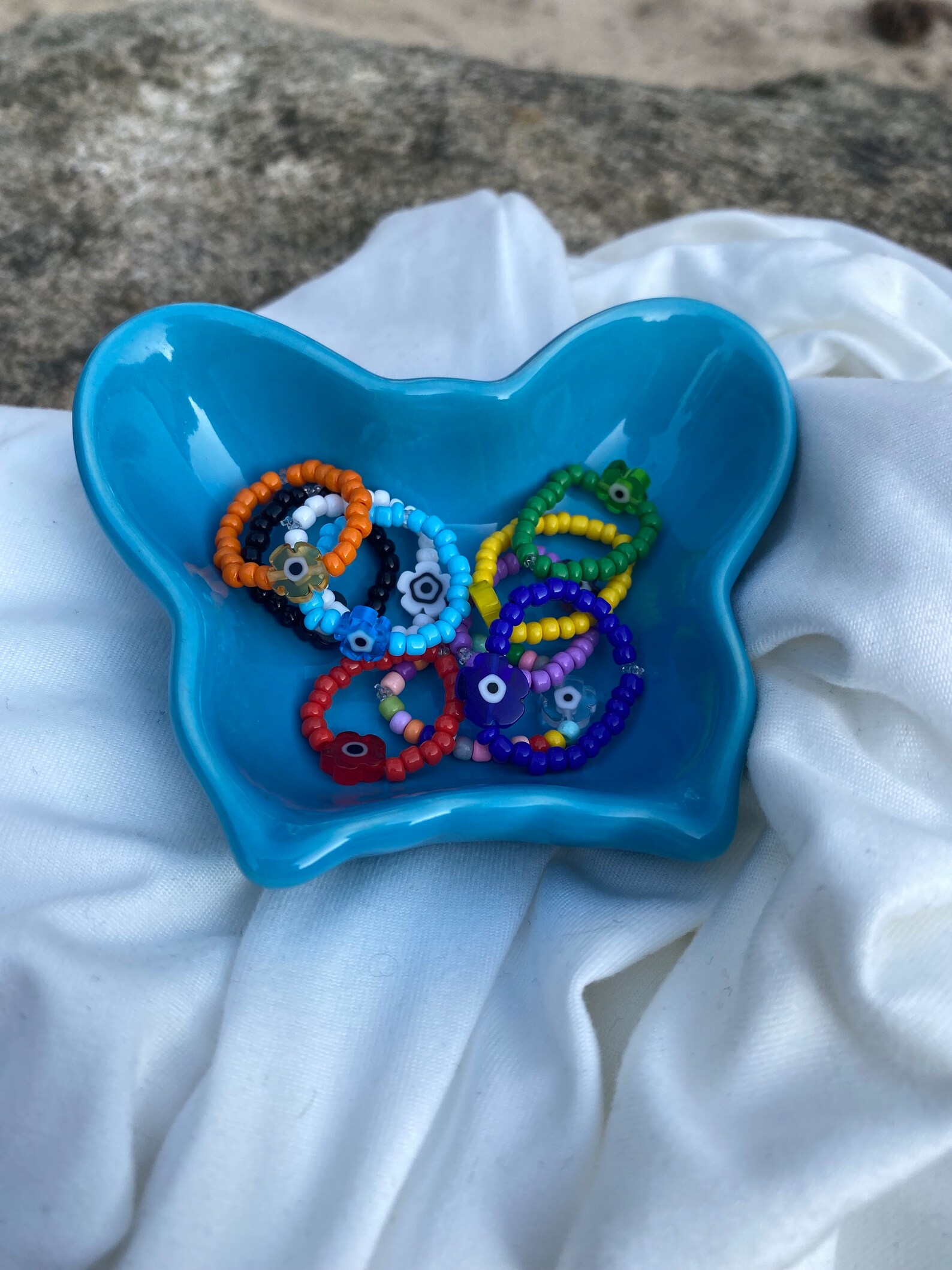 Evil Eye Ring, Mal De Ojo Ring, Evil Eye Flower Ring, Evil Eye Beaded ...