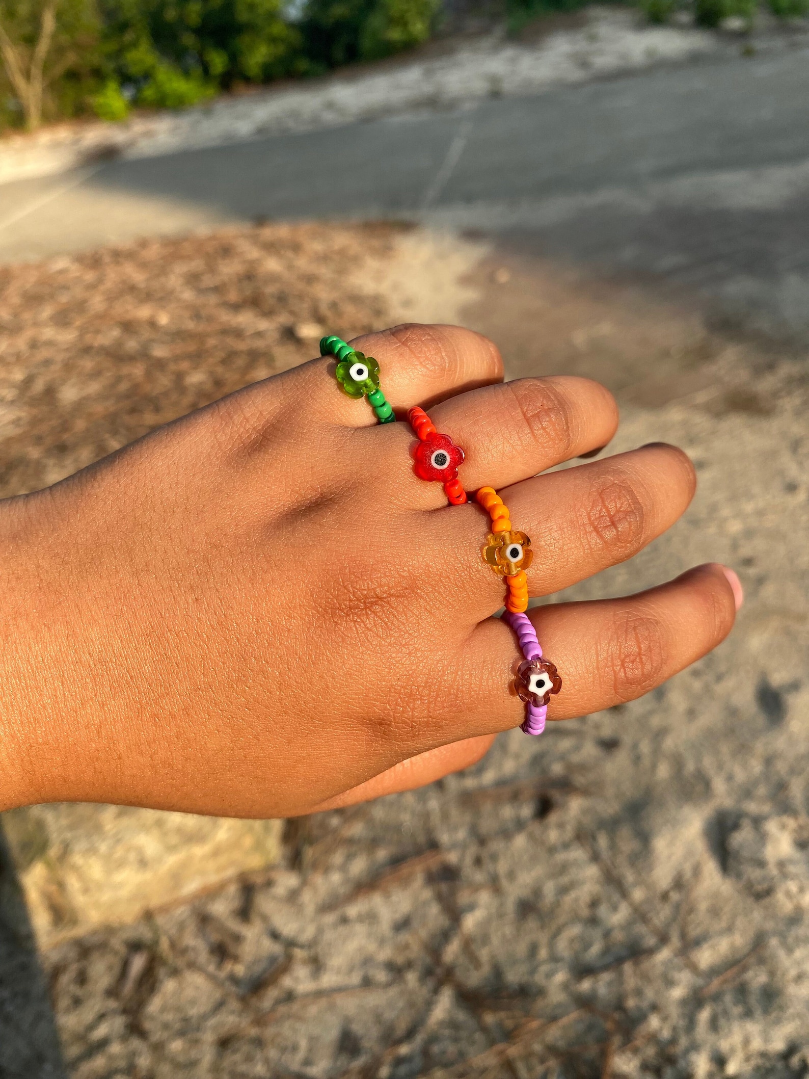 Evil Eye Ring, Mal De Ojo Ring, Evil Eye Flower Ring, Evil Eye Beaded ...