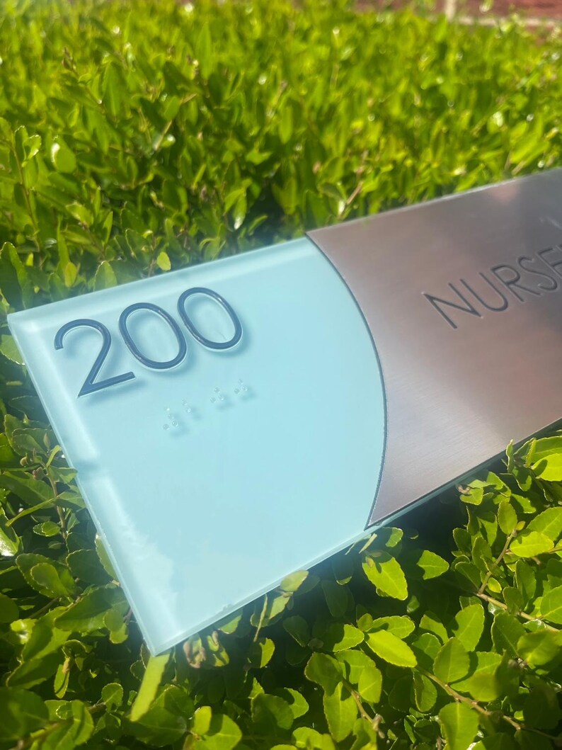 Custom ADA Room Name Sign With Brushed Silver Accent | 4"x10" Acrylic ...
