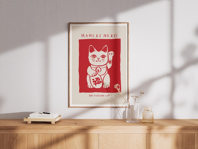 Maneki Neko Wall Art Printable | Japanese Lucky Cat Poster Digital ...
