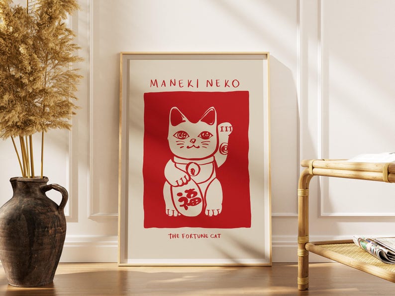 Maneki Neko Wall Art Printable | Japanese Lucky Cat Poster Digital ...