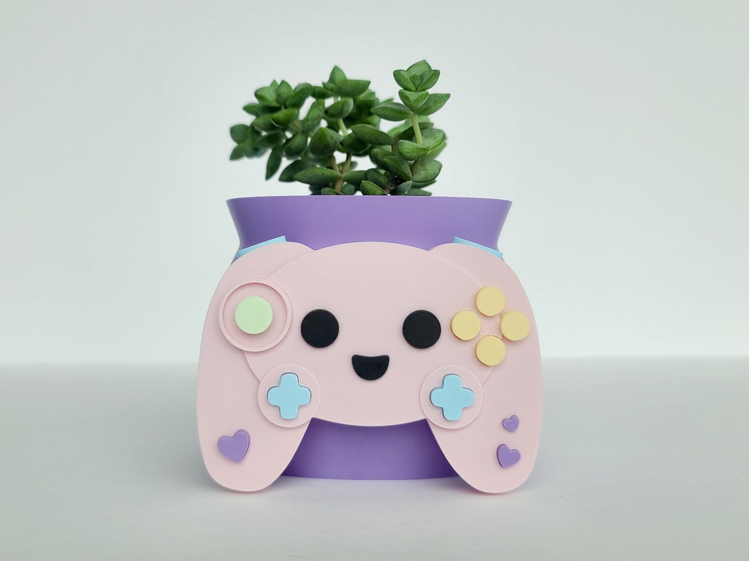 Cute Cozy Round Gaming Controller Planter | Gaming Desk Accessory ...