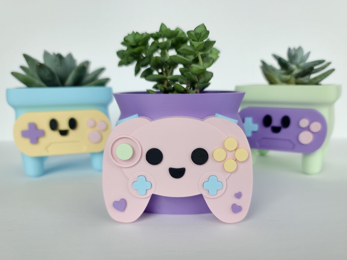 Cute Cozy Round Gaming Controller Planter | Gaming Desk Accessory ...