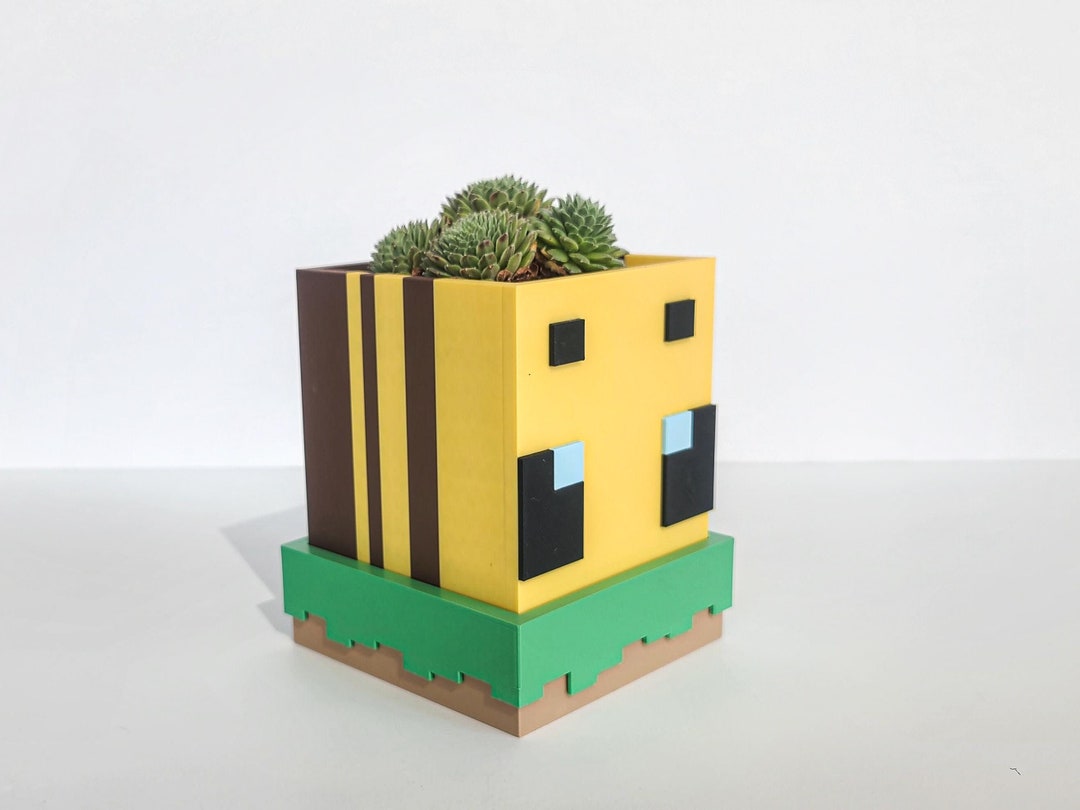 Cute Minecraft Bee Planter Pot | Gaming Desk Accessory | Succulent ...