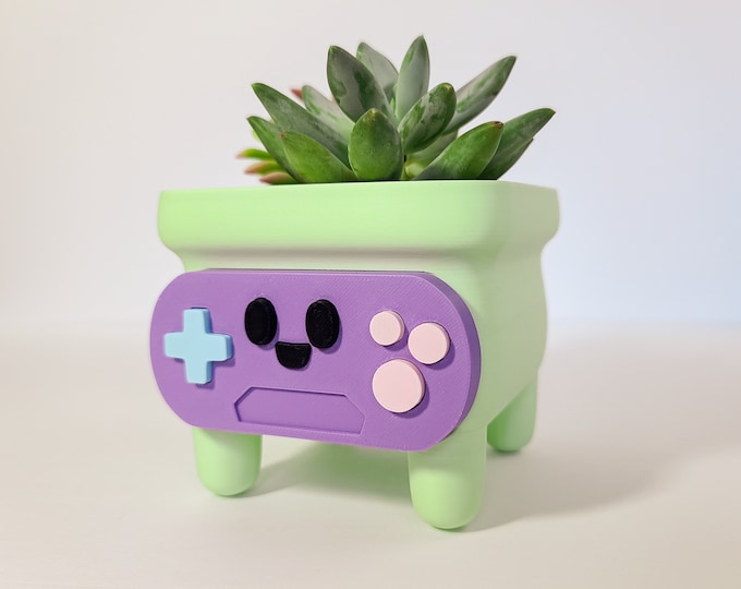Cute Cozy Square Gaming Controller Planter | Gaming Desk Accessory ...