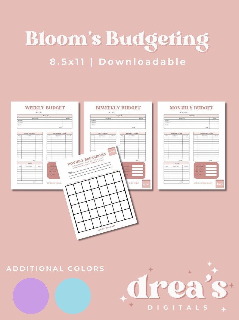 Bloom's Budgeting Templates | Monthly, Biweekly, Weekly - Etsy
