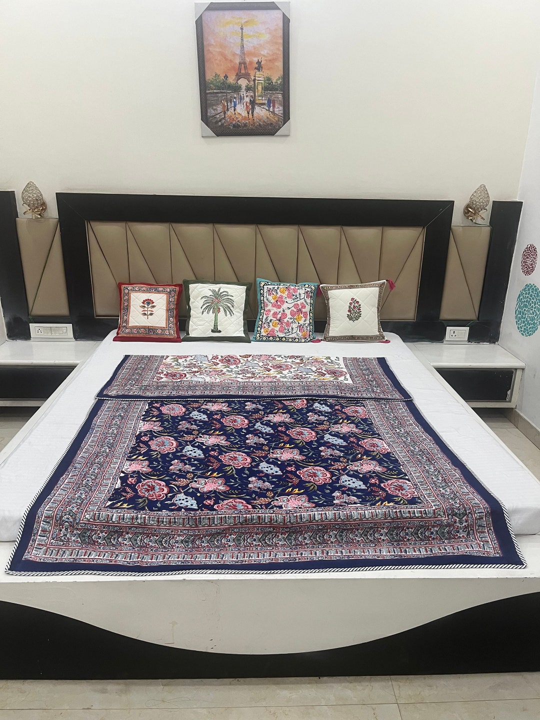 Indian Hand Block Floral Printed Soft Cotton Dohar, Handmade Reversible ...