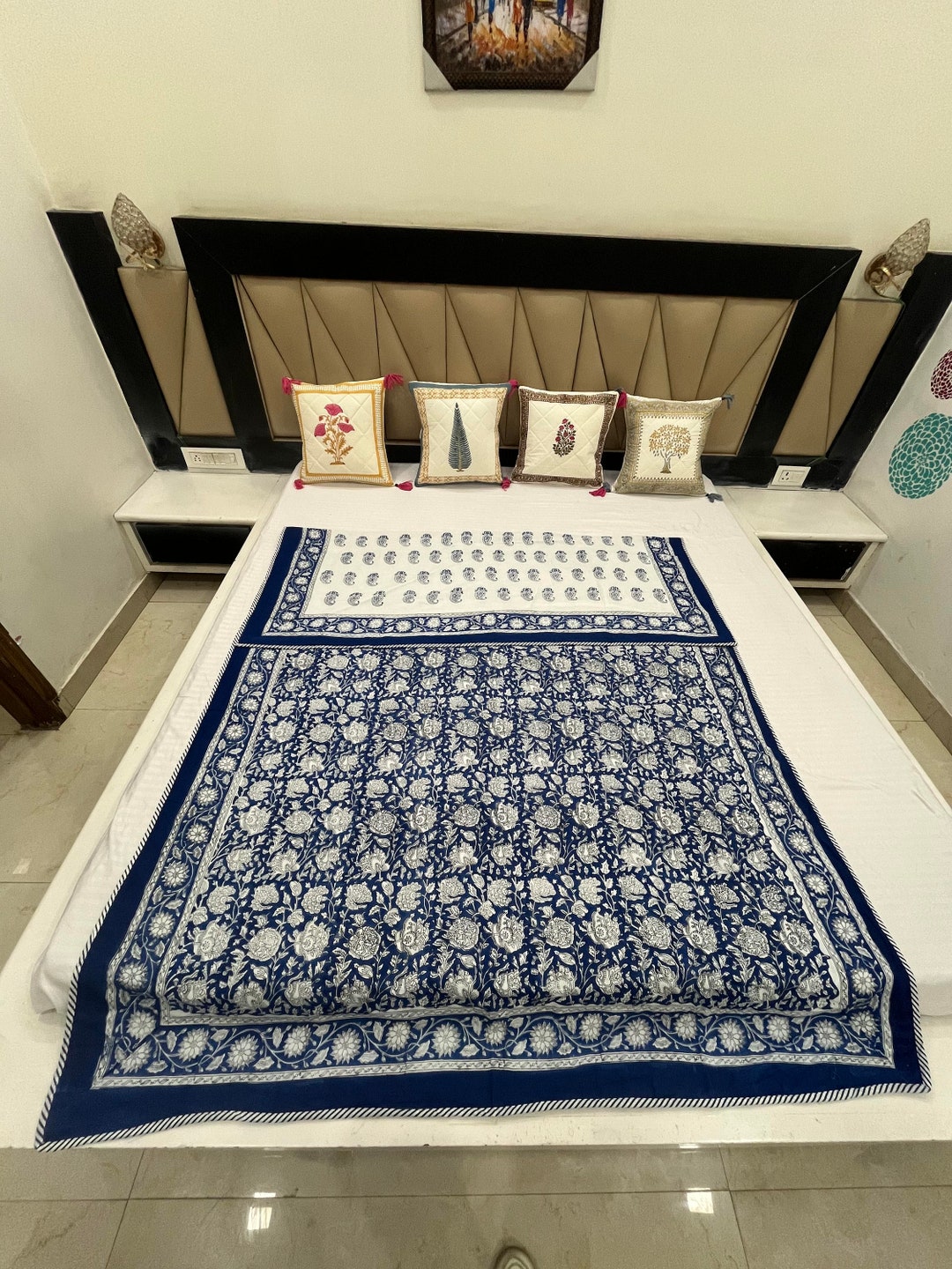 Hand Block Print Cotton Dohar Handmade Ac Blanket Reversible Dohar Ac ...